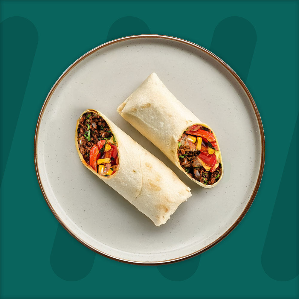 Mexican Minced Beef Wrap With Sautéed Peppers, Corn & Lime – Prepped